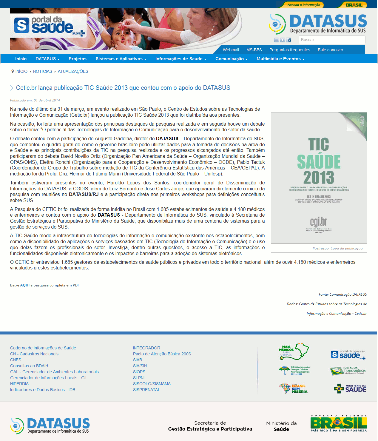 NIC.br - Na Mídia - Cetic.br lança publicação TIC Saúde 2013 que contou ...