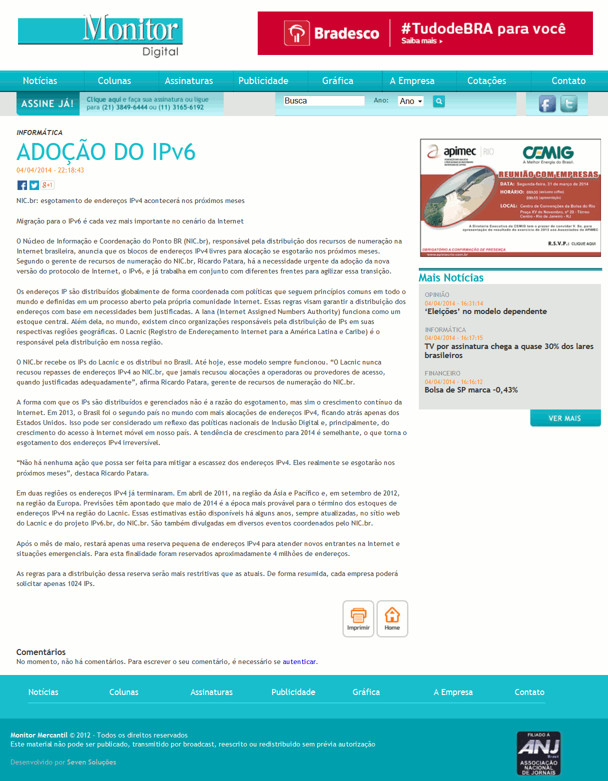 NIC.br - Na Mídia - Adoção do IPv6
