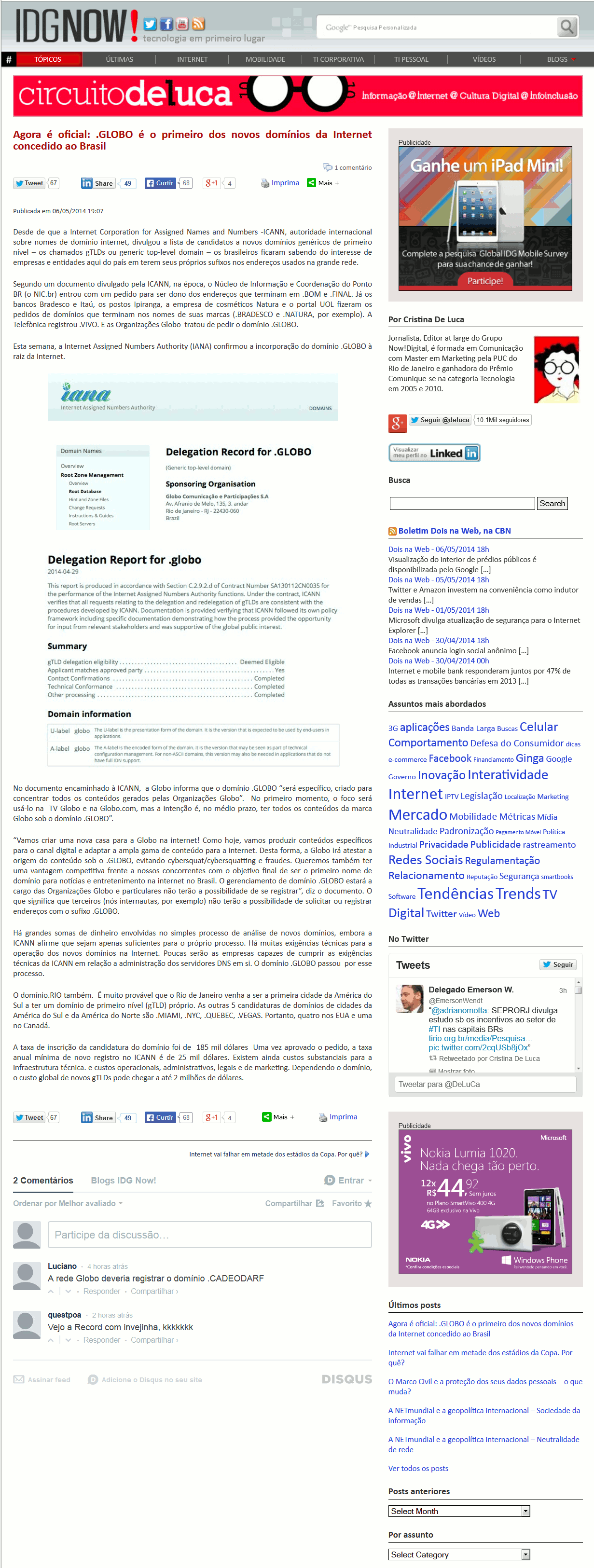 NIC.br - Na Mídia - Agora é oficial: .GLOBO é o primeiro dos novos ...