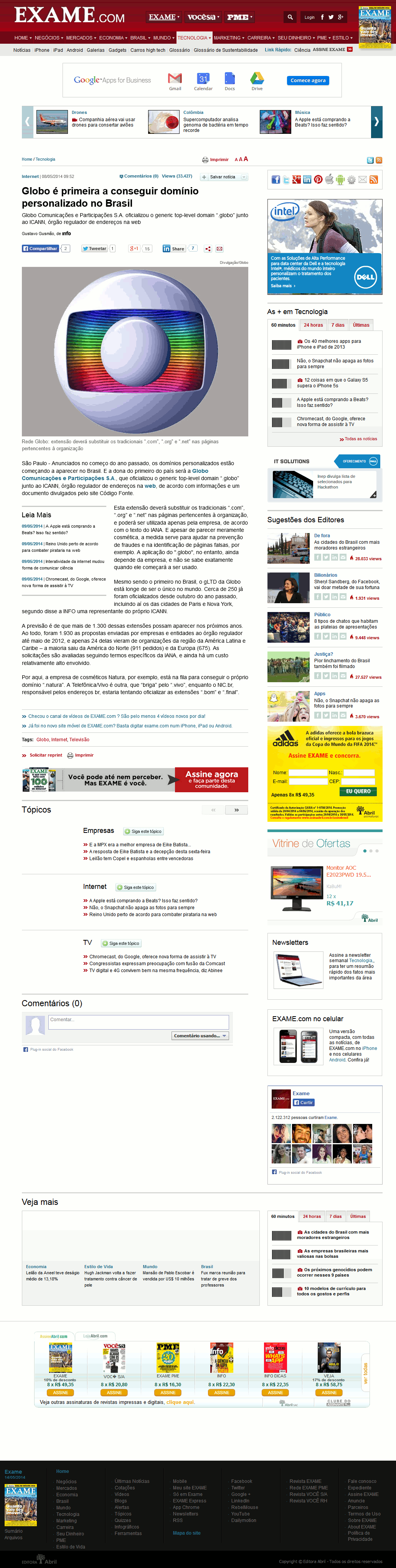 NIC.br - Na Mídia - Globo é primeira a conseguir domínio personalizado ...